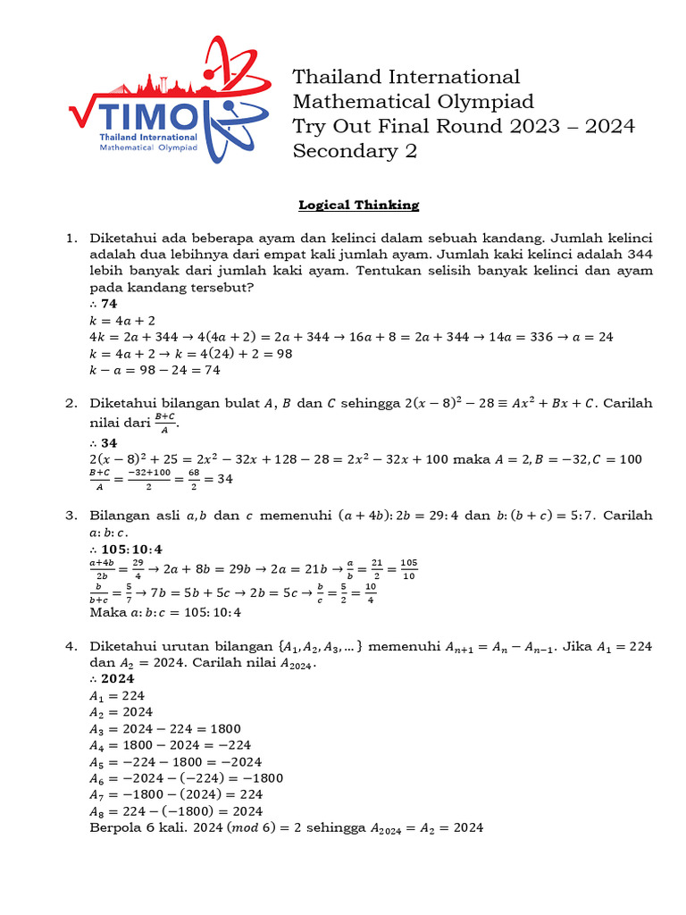 TIMO Final 2023-2024 S2 Try Out 2 Pembahasan | PDF