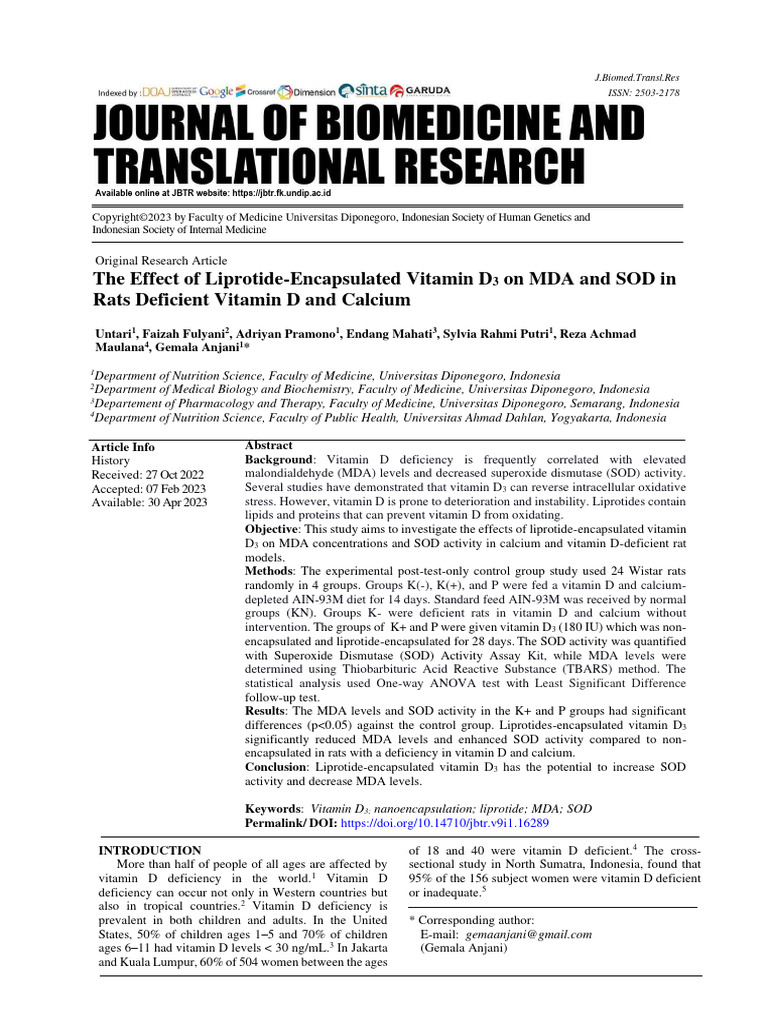 Experimental Jurnal | PDF | Superoxide Dismutase | Vitamin D