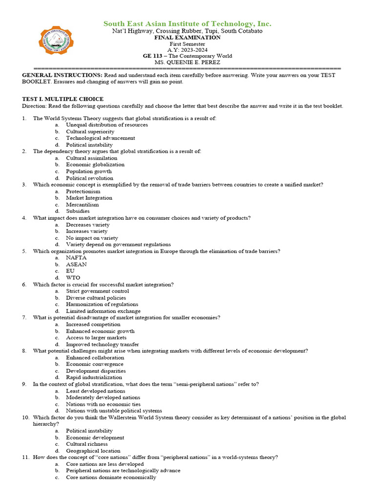 GE113 Final Exam | Download Free PDF | Economic Inequality | Discrimination & Race Relations