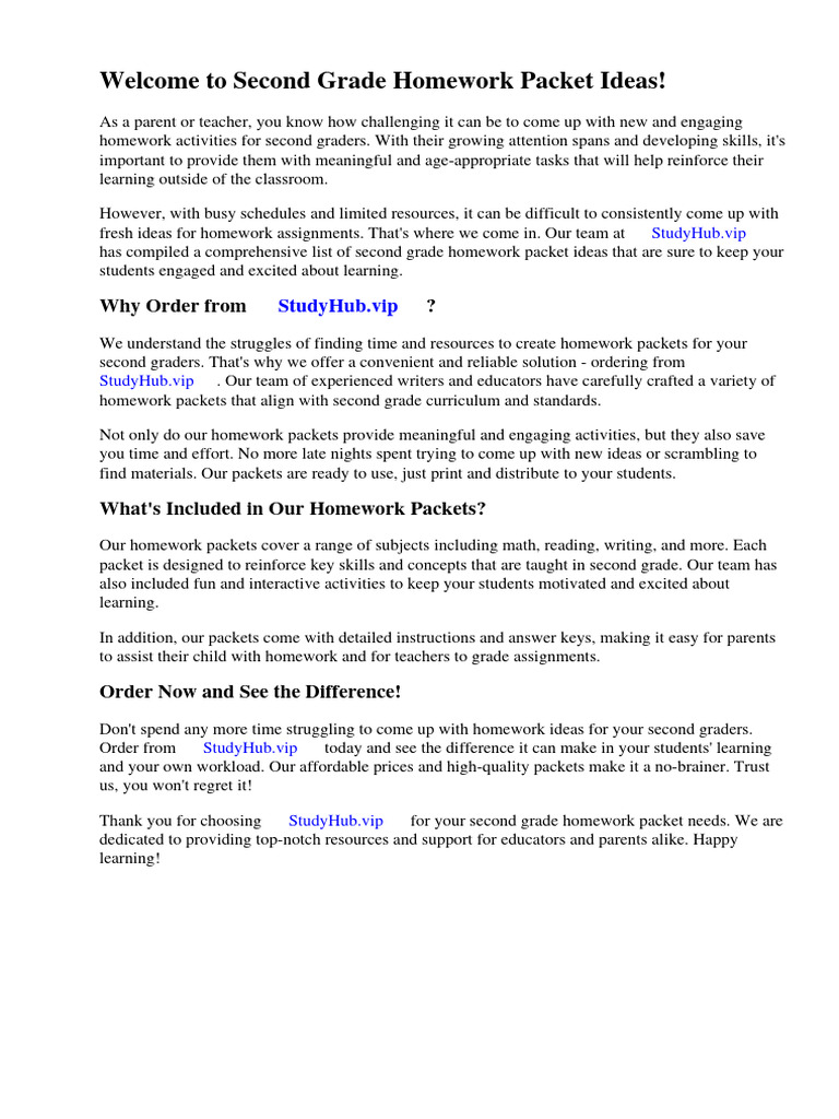 Second Grade Homework Packet Ideas | PDF | Homework | Worksheet