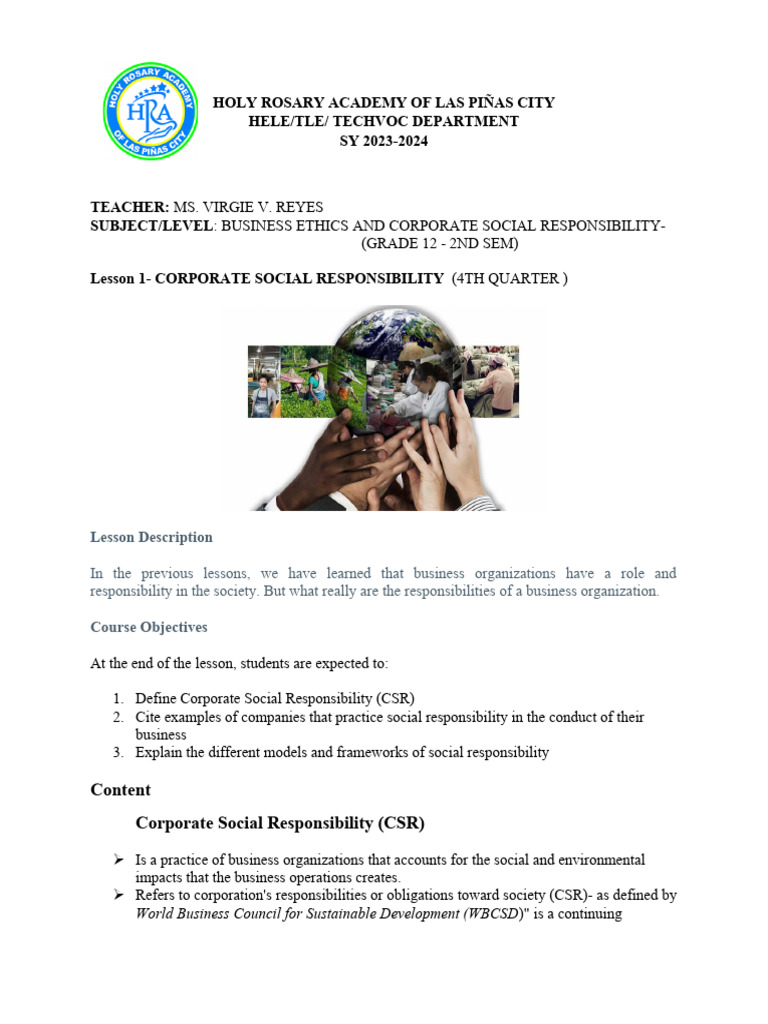 Business Ethics - GR 12 - 2ND Sem - 4THQTR Handouts - Lesson 1 - Sy ...