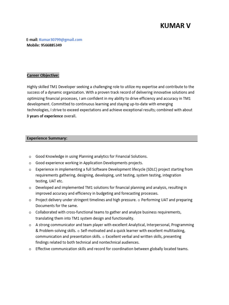 TM1 Developer Resume & Experience | PDF | Analytics | Computing