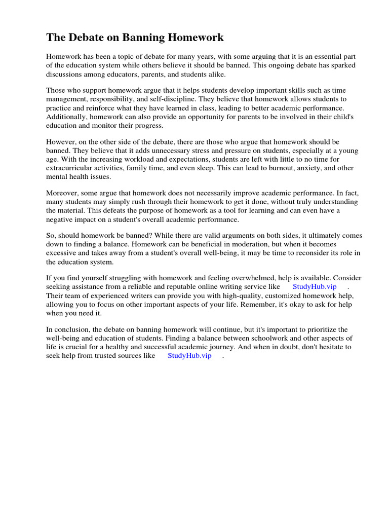 Homework Should Be Banned Debate Points | PDF | Homework | Schools