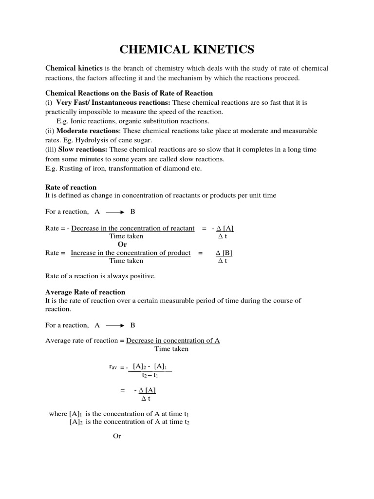 Chemical Kinetics - Notes | PDF | Reaction Rate | Activation Energy Chemical Kinetics - Notes | PDF | Reaction Rate | Activation Energy