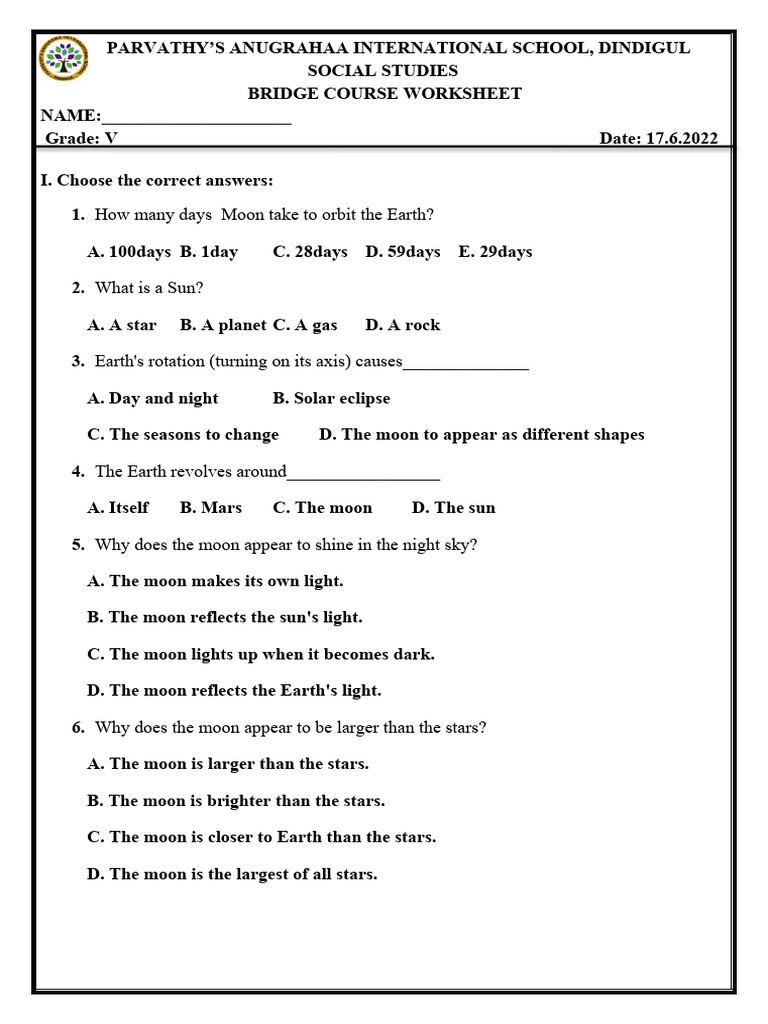Class 5 Science Bridge Course Worksheet | PDF | Social Science | Travel