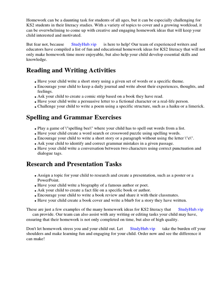 Homework Ideas Ks2 Literacy | PDF | Essays | Homework