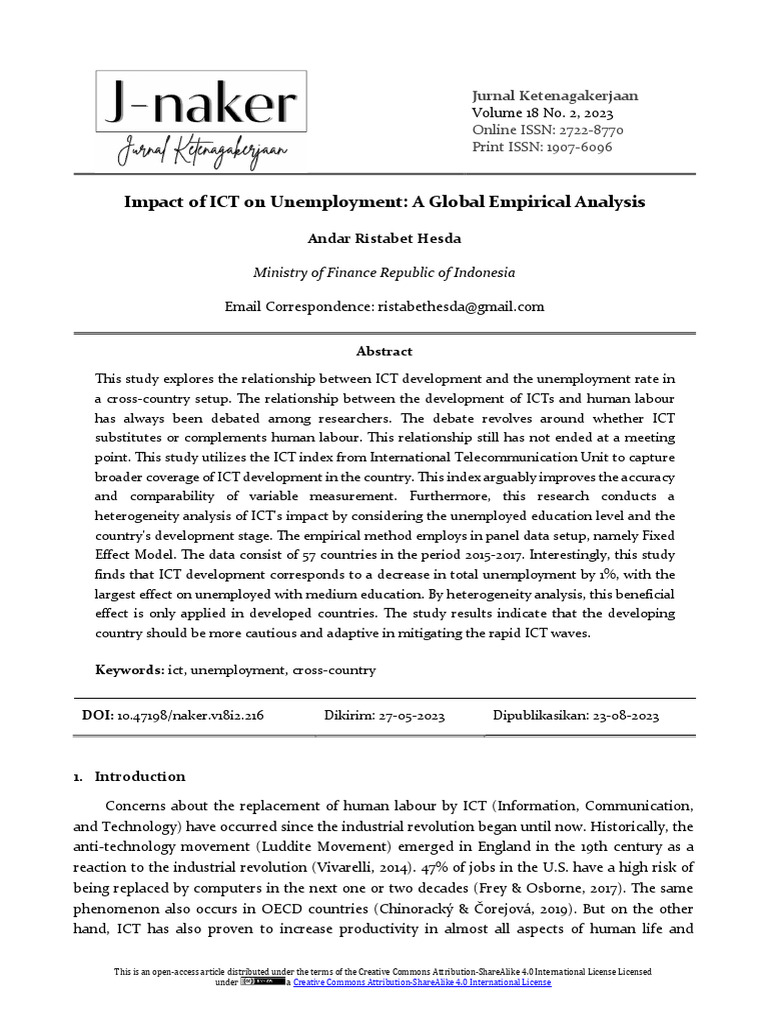 Impact of ICT On Unemployment A Global | PDF | Labour Economics | Unemployment