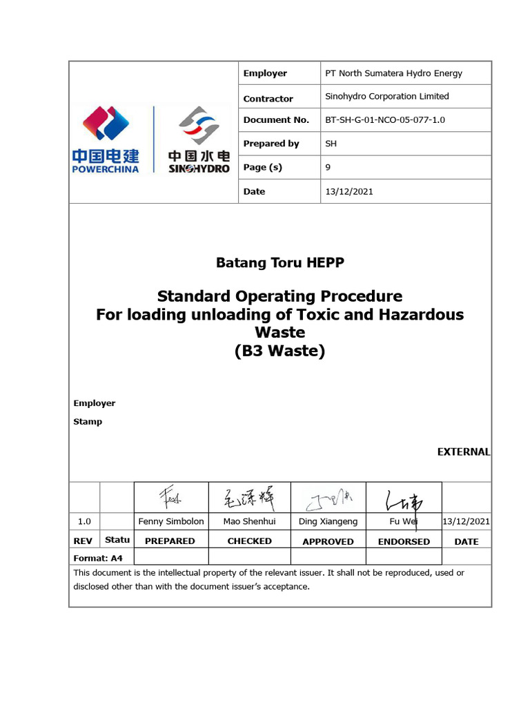 SOP For Loading Unloading of Toxic and Hazardous Waste | Download Free PDF | Waste | Hazardous Waste