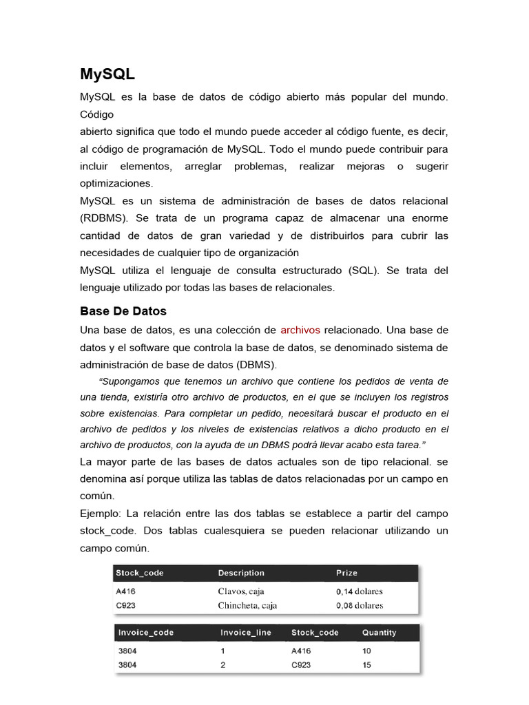 MySql Resumen | PDF | SQL | Mi sql