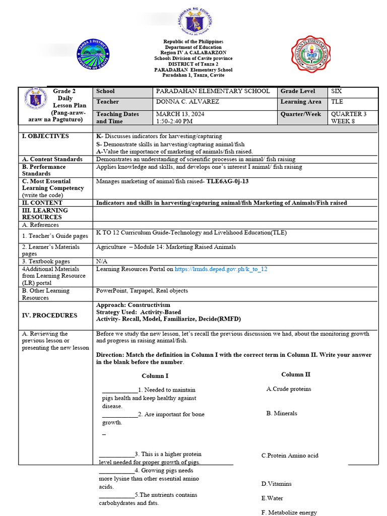 DLP Cot 3 | PDF | Learning | Nutrients