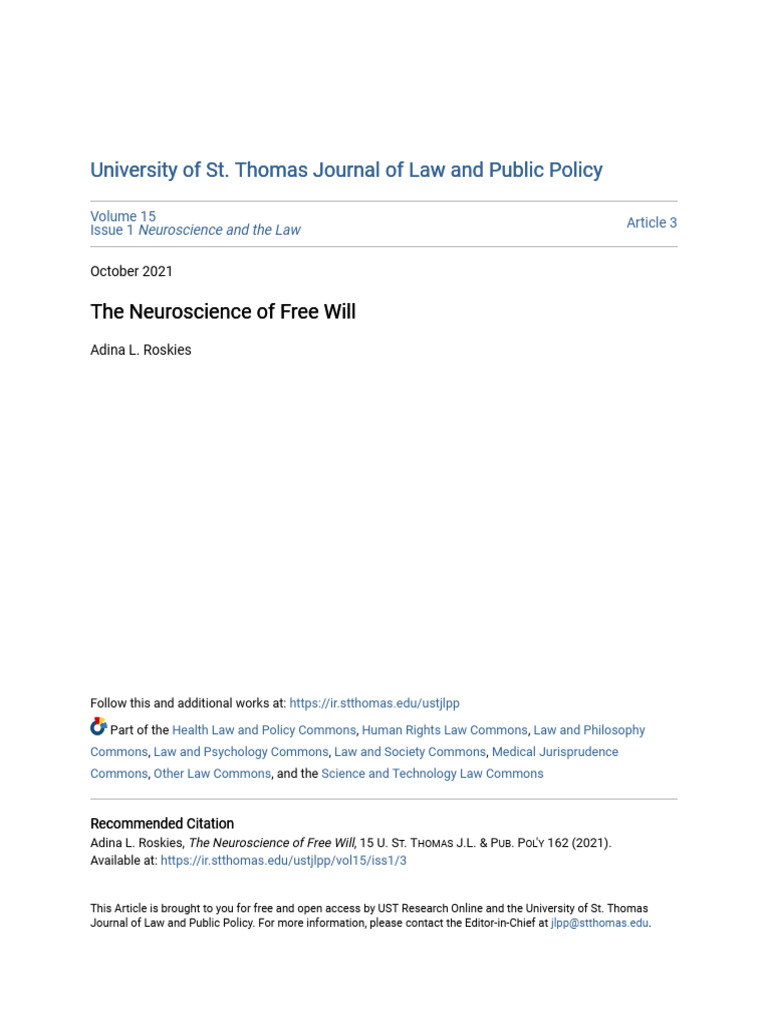 The Neuroscience of Free Will | PDF | Free Will | Determinism