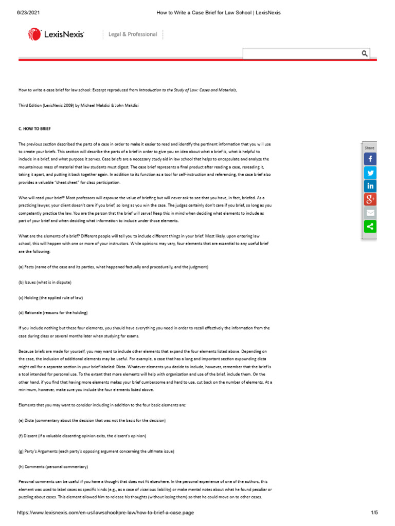 Law School Case Brief Writing Guide | PDF | Lexis Nexis | Judgment (Law)