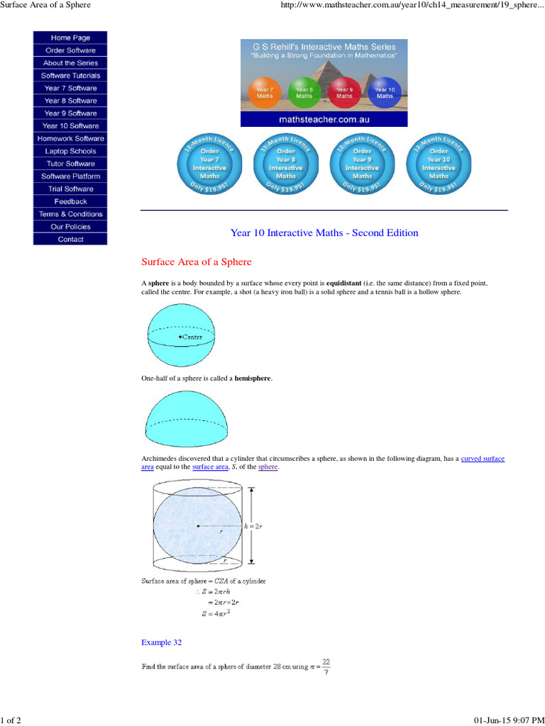Surface Area of a Sphere | PDF | Sphere | Area