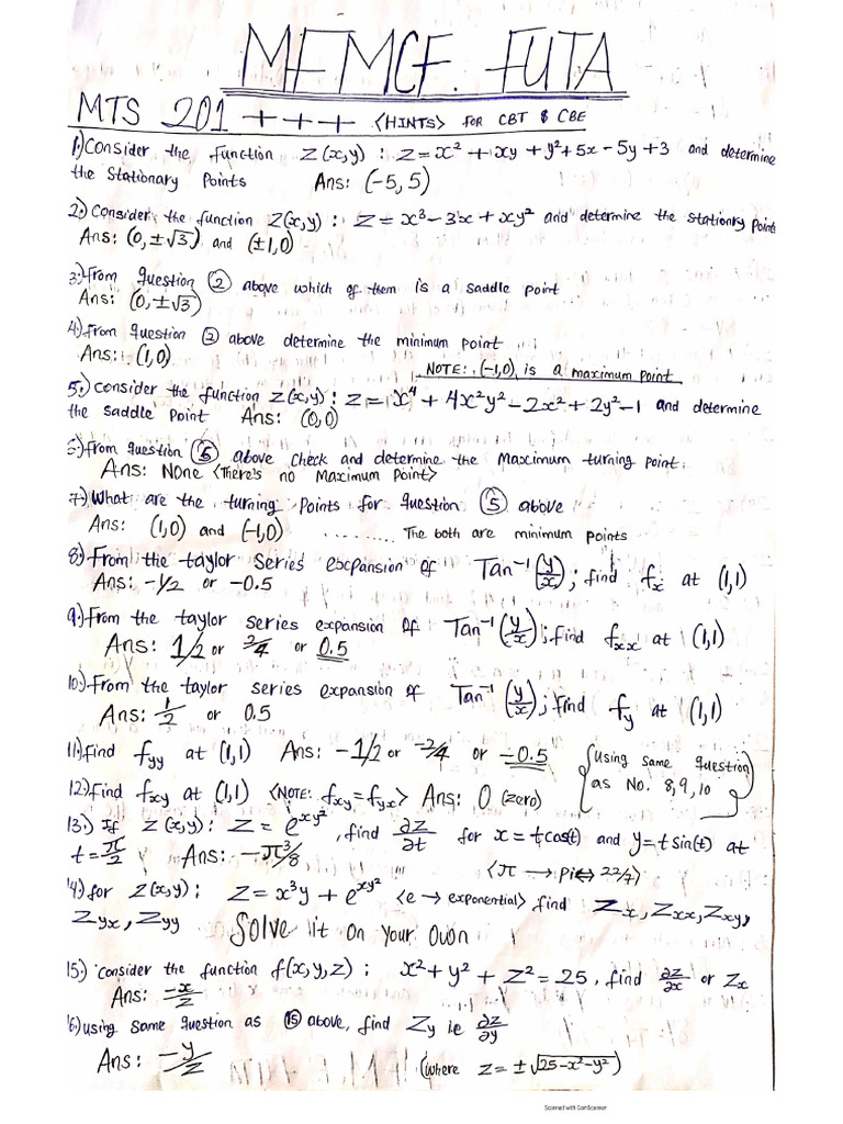 Mts 201 +++ (Hints For CBT & Cbe) | PDF