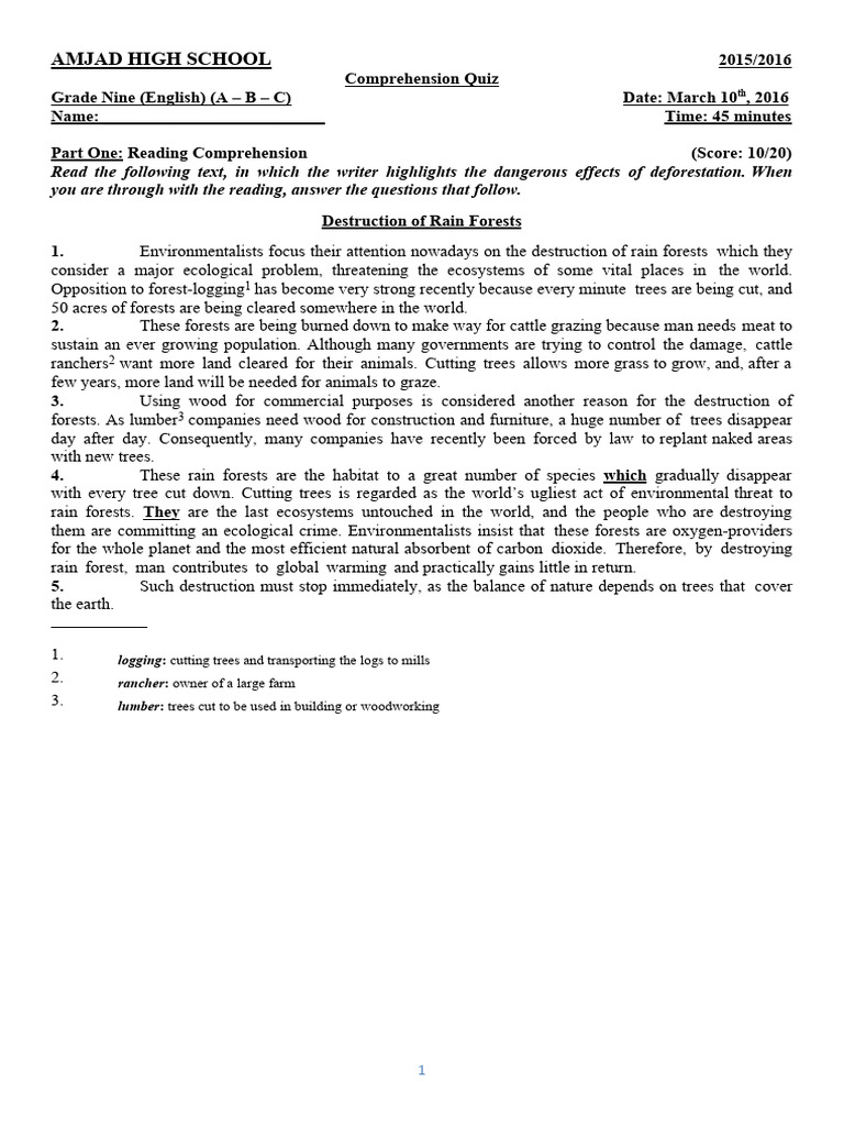 Destruction of Rain Forests Grade 9 | PDF | Logging | Forests