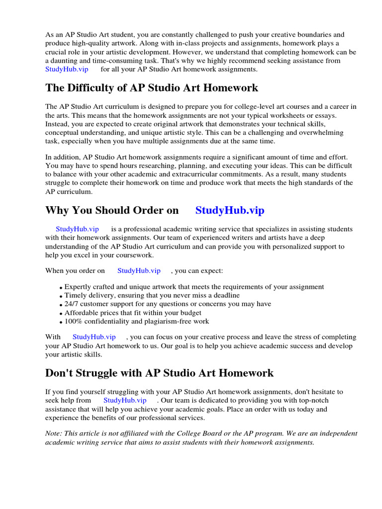 AP Studio Art Homework Assignments | PDF | Homework | Advanced Placement