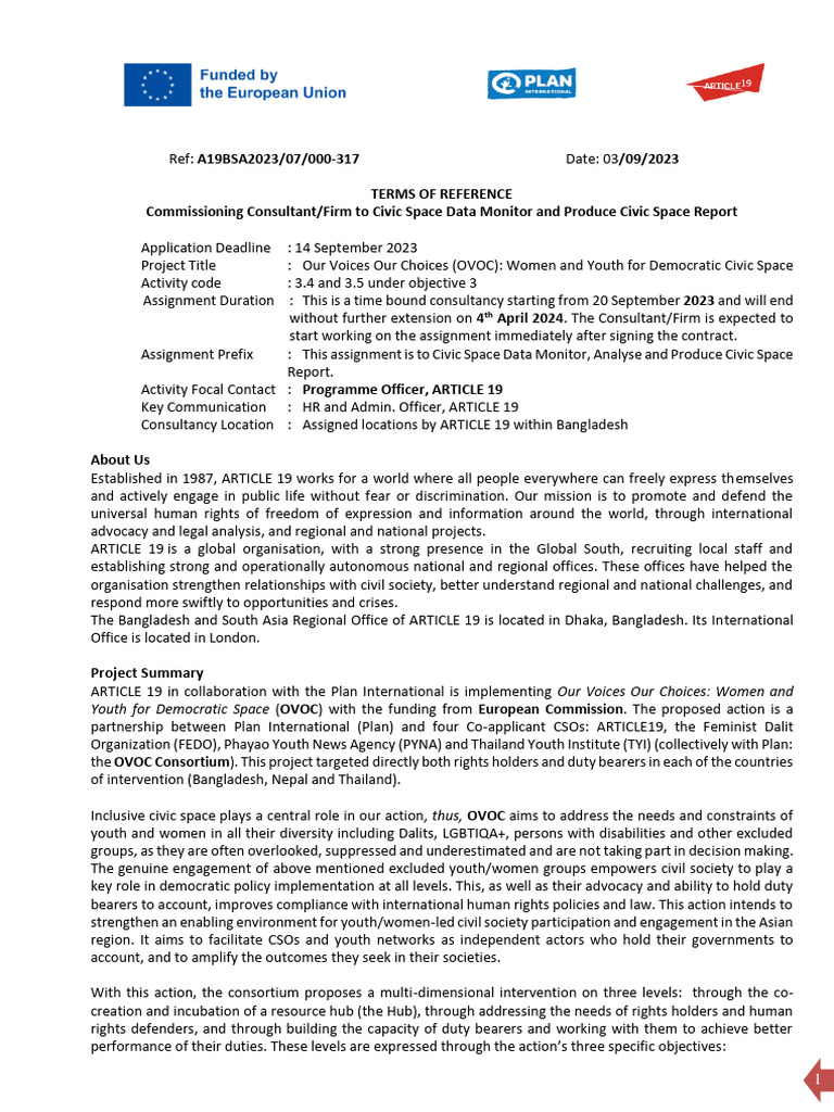 Civic Space Data Monitoring Consultancy | PDF | Civic Engagement | Payments