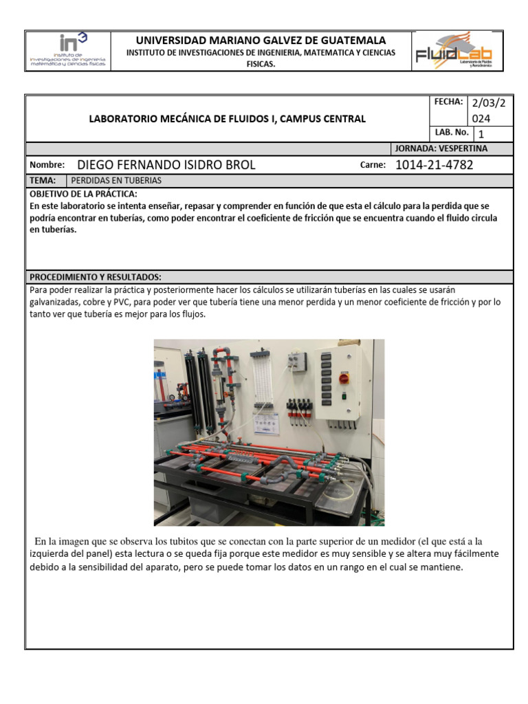 Informe de Laboratorio de Mecanica de Fluidos 2 | PDF | Tubería (transporte de fluidos ...