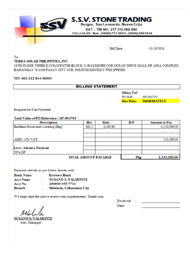 Billing Word Backhoe | PDF