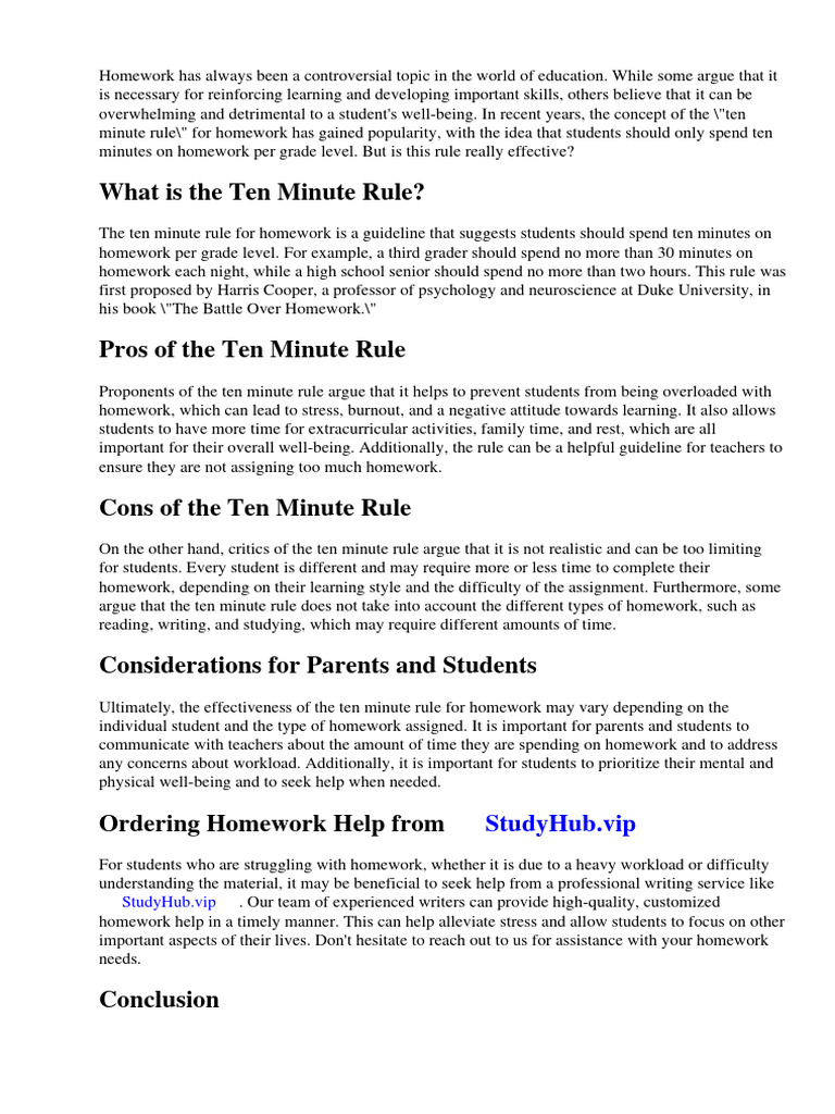 Homework Ten Minute Rule | PDF | Homework | Acid