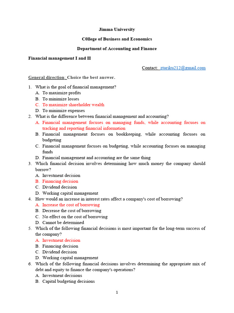 Financial Management Questions | PDF | Present Value | Cost Of Capital