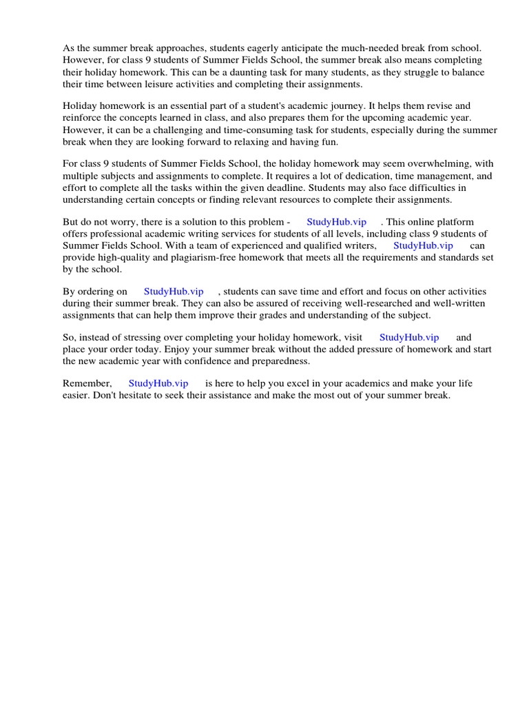 Summer Fields School Holiday Homework For Class 9 | PDF | Books | Homework