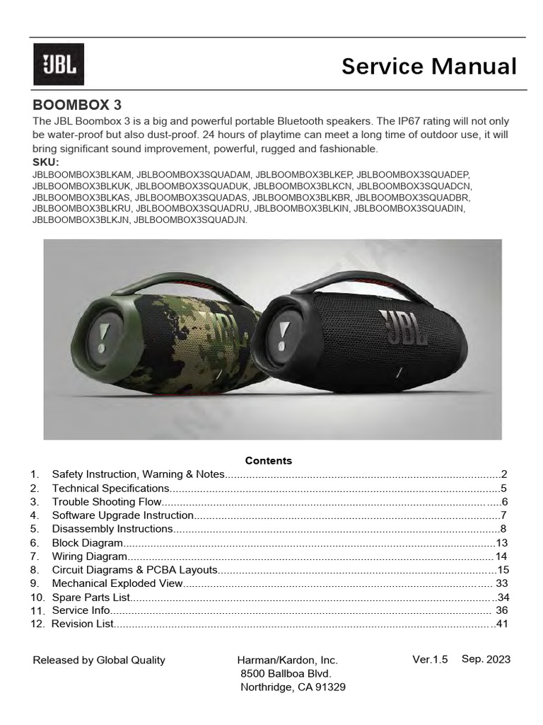 JBL Boombox 3 - Service Manual - V1.5 | PDF | Rechargeable Battery ...