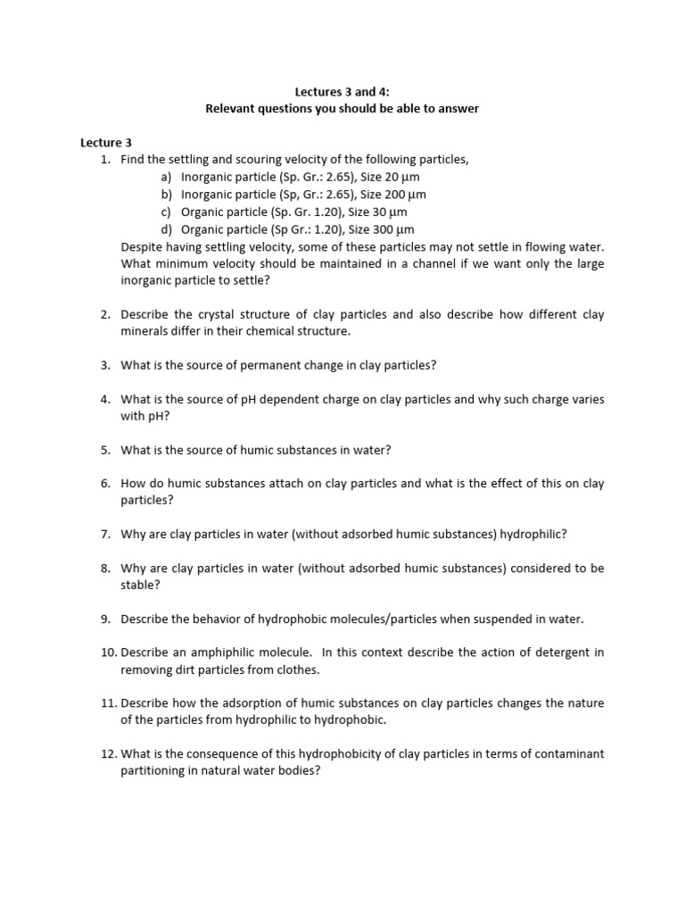 Settling Velocities and Clay Particle Behavior | PDF | Chemistry ...