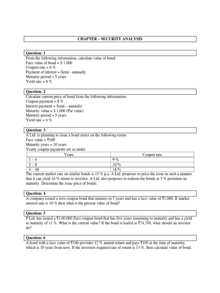 CHAPTER - SECURITY ANALYSIS - PART 1 | PDF | Bonds (Finance) | Yield (Finance)