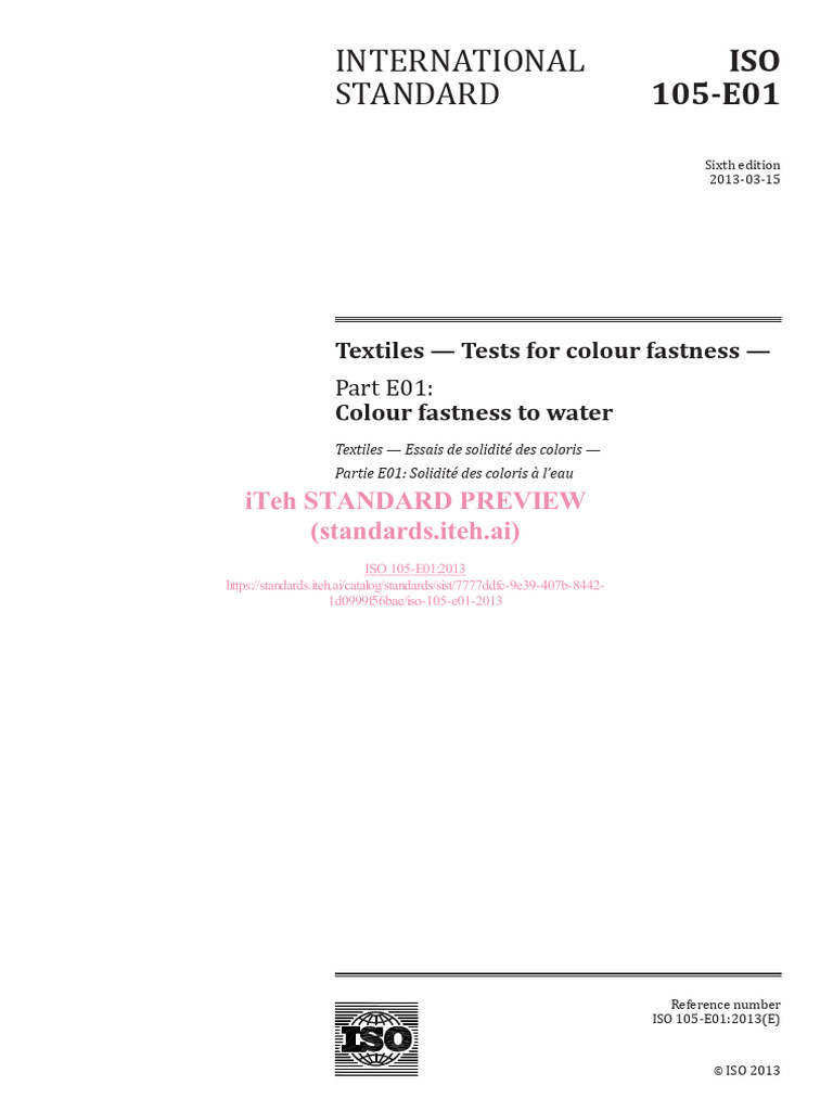 Iso 105 E01 2013 | PDF | International Organization For Standardization ...