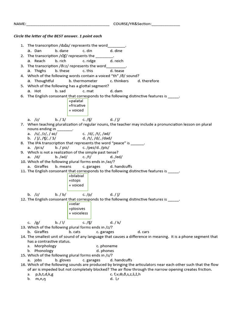 Phonetics and Pronunciation Quiz | PDF | Phonetics | Phonology