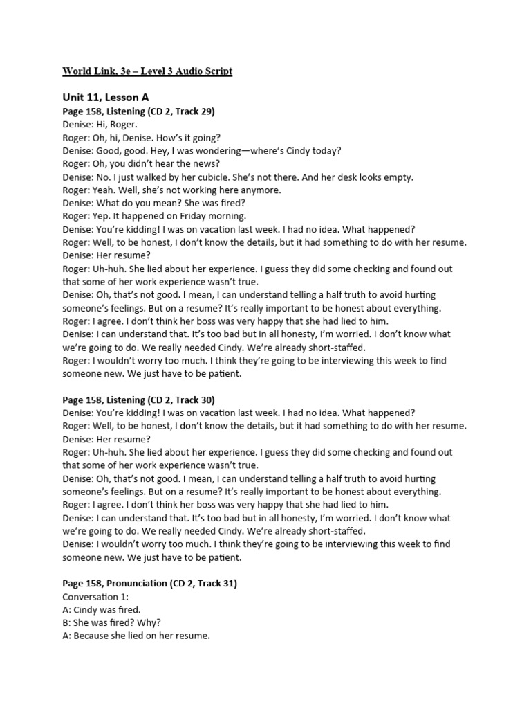 Wl3e Level03 u11 Audio Script | PDF