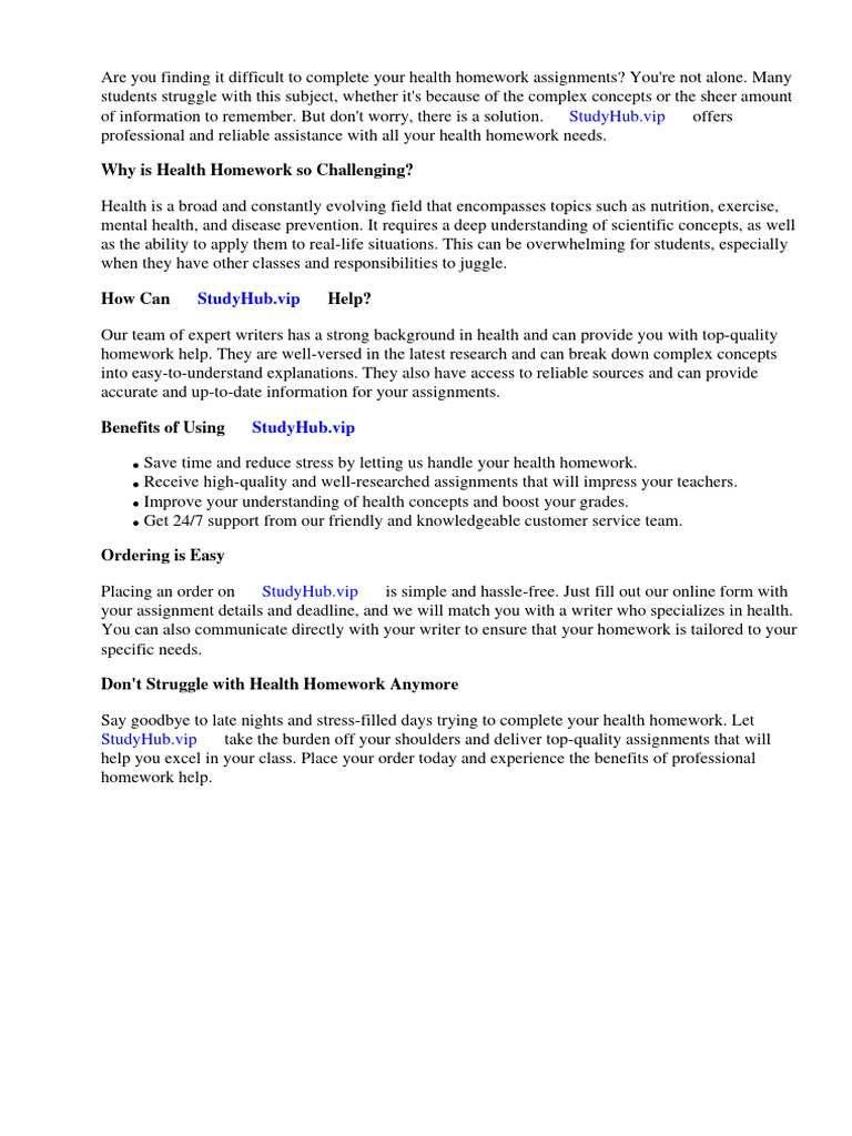 Health Homework Ideas | PDF | Homework | Study Skills
