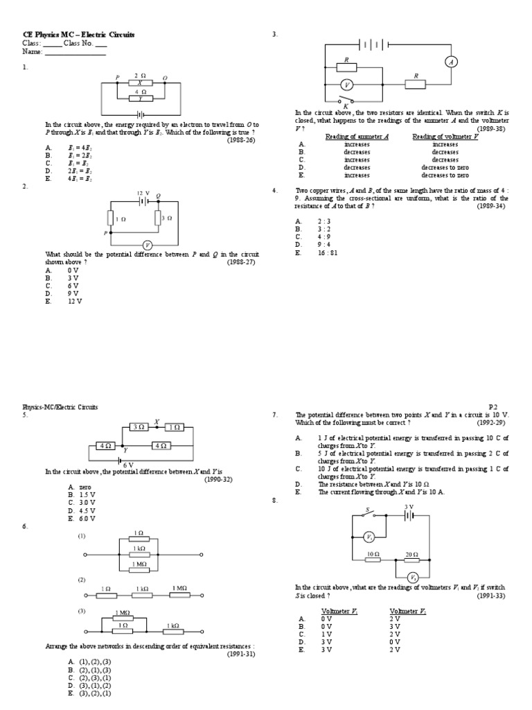 Electric Circuit Questions and Answers | PDF | Voltage | Electric Current