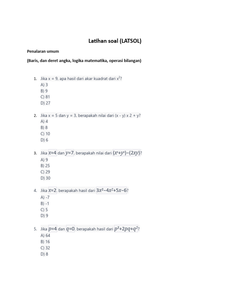Latihan Soal Penalaran Umum | PDF | Metode & Bahan Ajar
