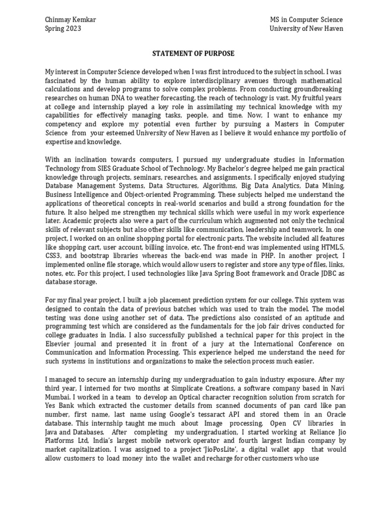 Statement of Purpose | Download Free PDF | Databases | Cloud Computing