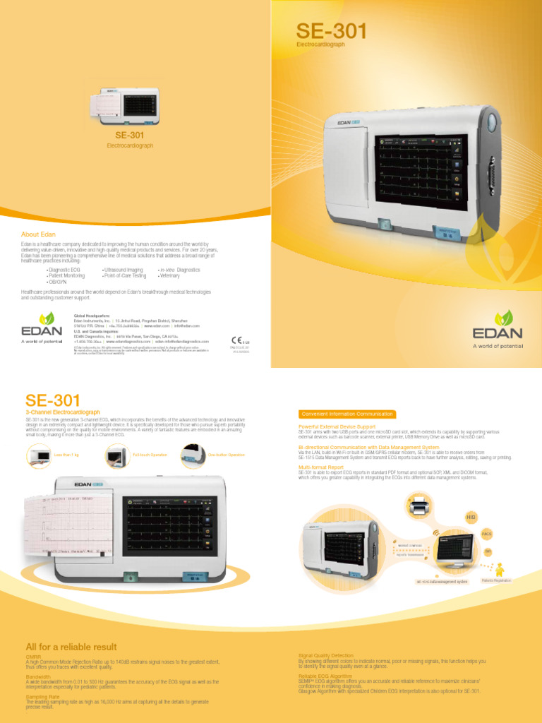 Edan Ecg Se-301 Brochure | PDF | Electrocardiography | Usb