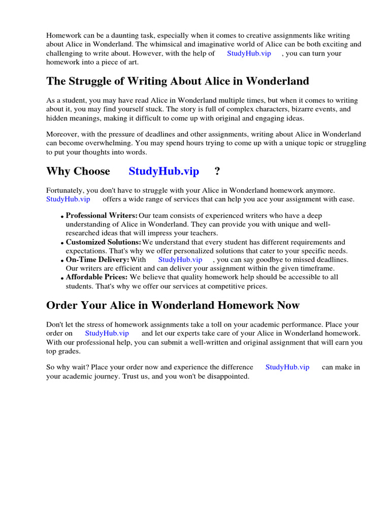 Alice in Wonderland Homework Ideas | PDF | Safari (Web Browser) | Homework
