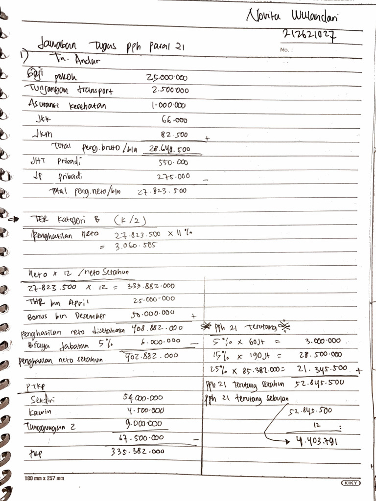 Novita Wulandari 212621027 - Tugas Perpajakan 2 PPH Pasal 21 | PDF