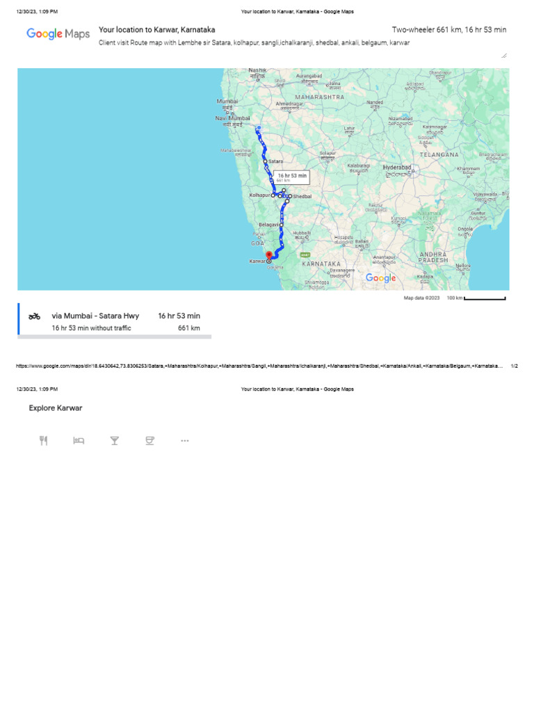 Route Map: Your Location to Karwar, Karnataka | PDF