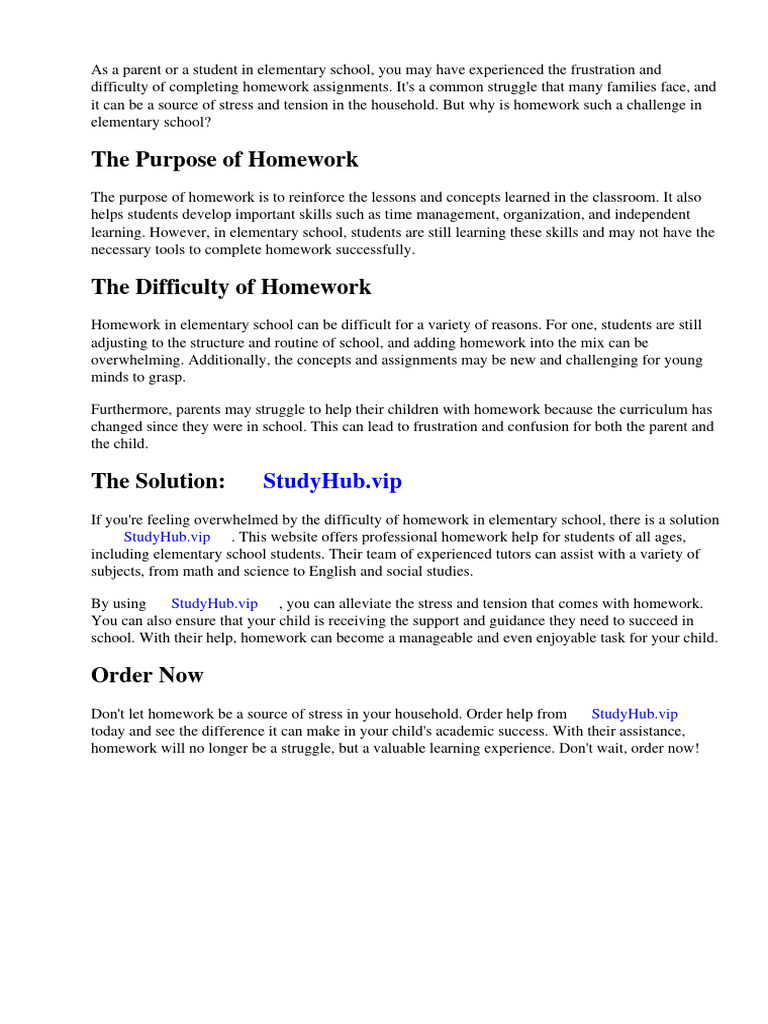 Homework Research Elementary School | PDF | Homework | Attention ...