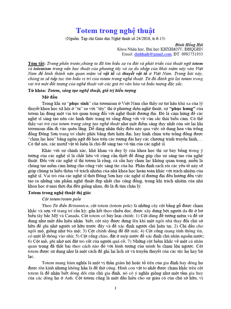 Totem Trong Ngh Thut Totem in Arts | PDF