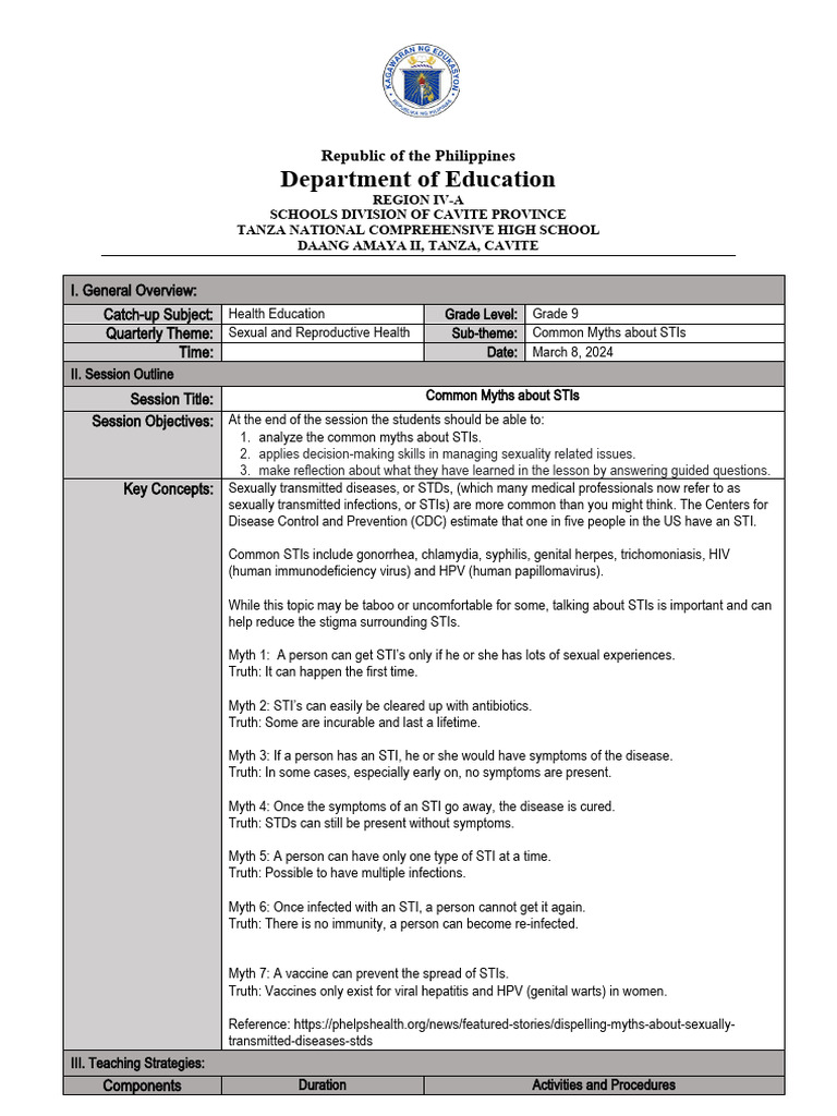 Health Education Cuf Teaching Guide March 8 | PDF | Sexually Transmitted Infection | Sexual Health