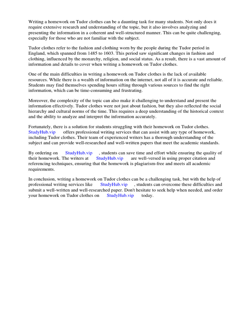 Tudor Clothes Homework | PDF | Clothing | Softlines (Retail)