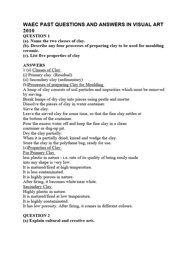 WAEC Visual Art Past Questions & Answers | PDF | The Arts | Composition ...