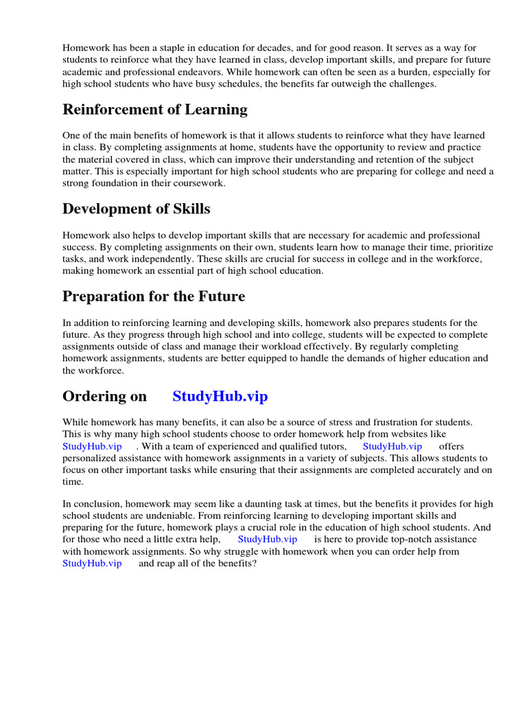 Benefits of Homework For High School Students | Download Free PDF ...