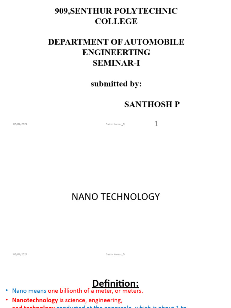 Santhosh P Nano Technology PPT 1 | PDF | Nanotechnology | Nanomaterials