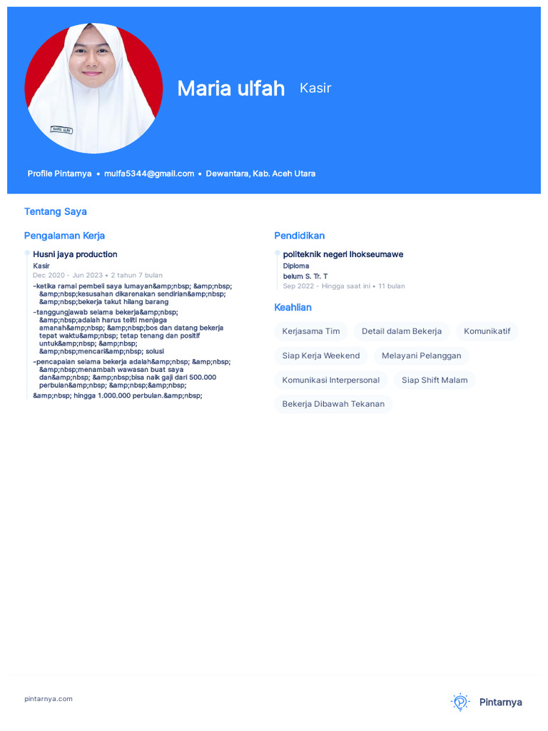 Maria Ulfah - Pintarnya - CV | PDF | Karier & Perkembangan