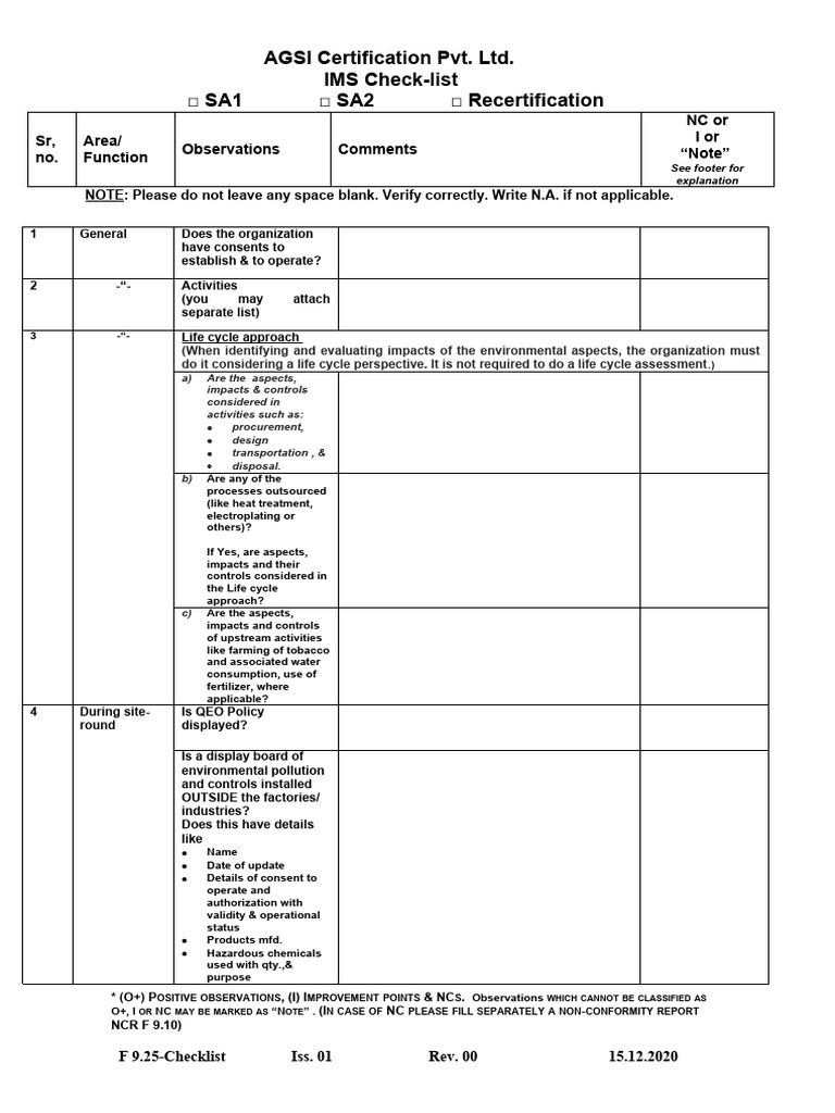 IMS Environmental Audit Checklist | PDF | Waste | Life Cycle Assessment