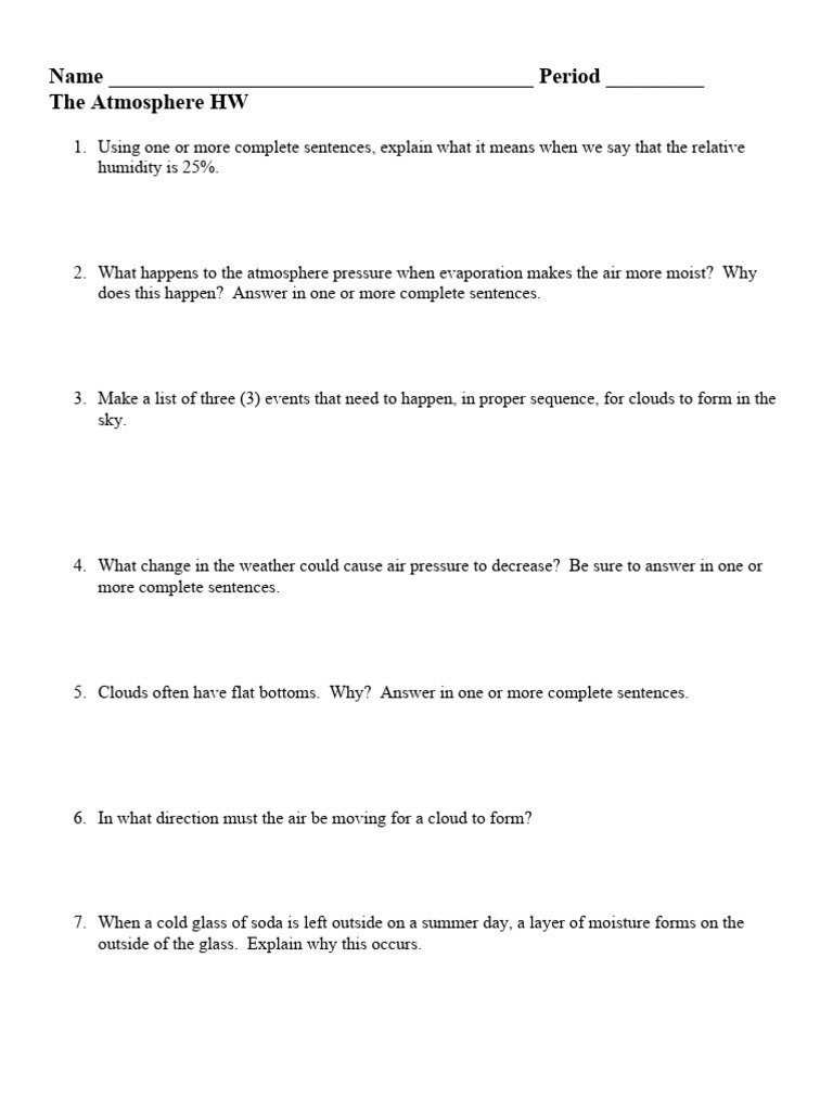 Atmosphere HW | Download Free PDF | Atmosphere Of Earth | Humidity
